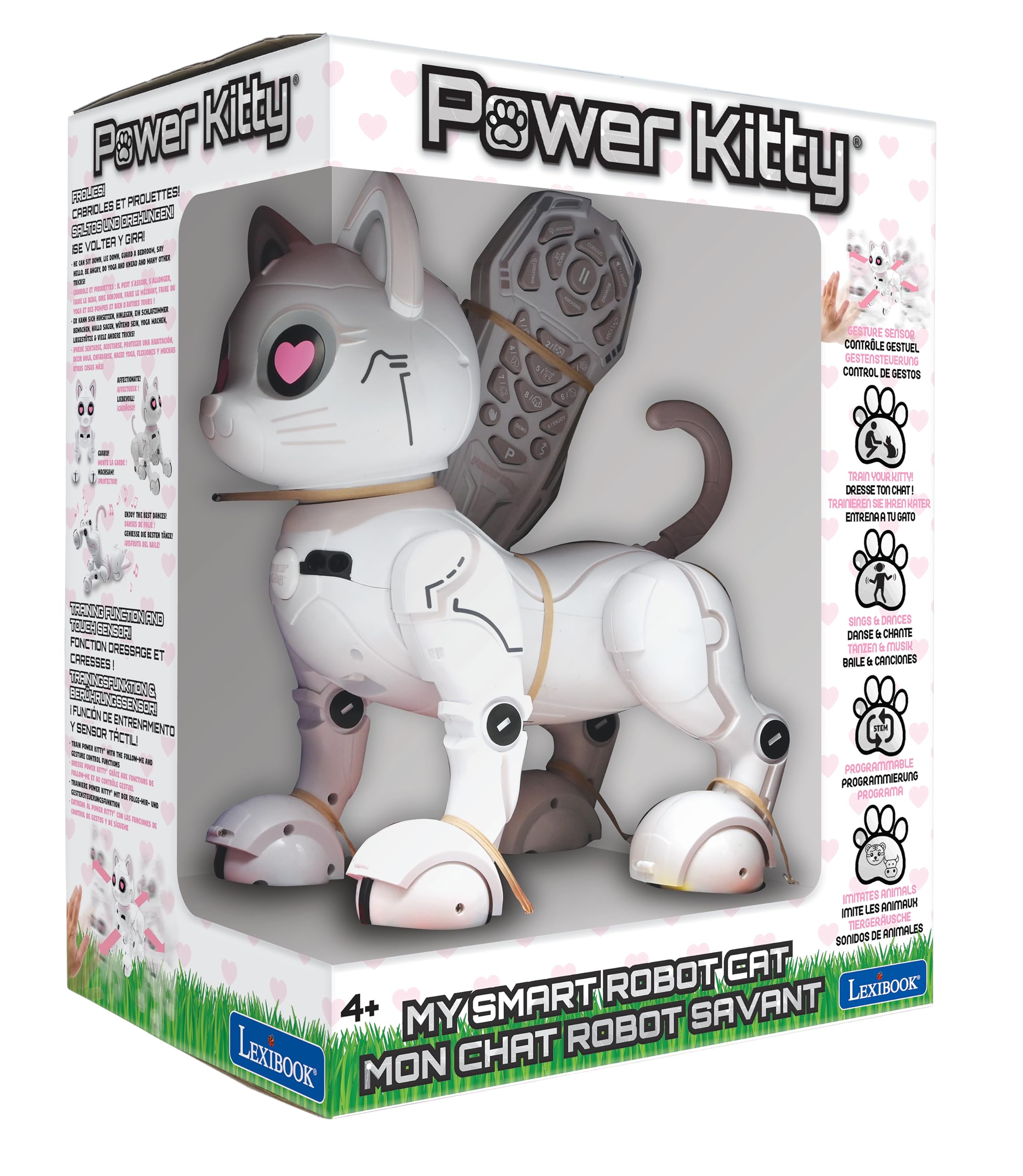 LEXiBOOK - Power Kitty® - Remote Control Robot Cat, Programmable Smart Robot, Light, Sound, White/Pink - KITTY01