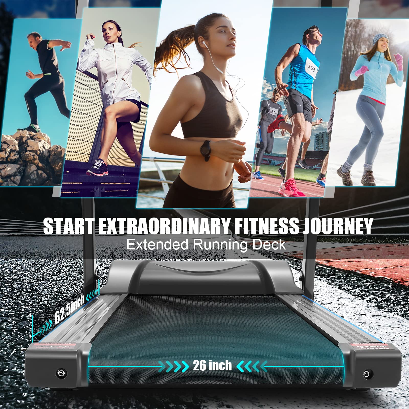 Smart Electric Folding Treadmill Foldable Home Fitness Equipment with LCD 3 Incline Levels 12 Preset or Adjustable Programs Bluetooth Connectivity for Walking & Running Cardio Exercise Machine