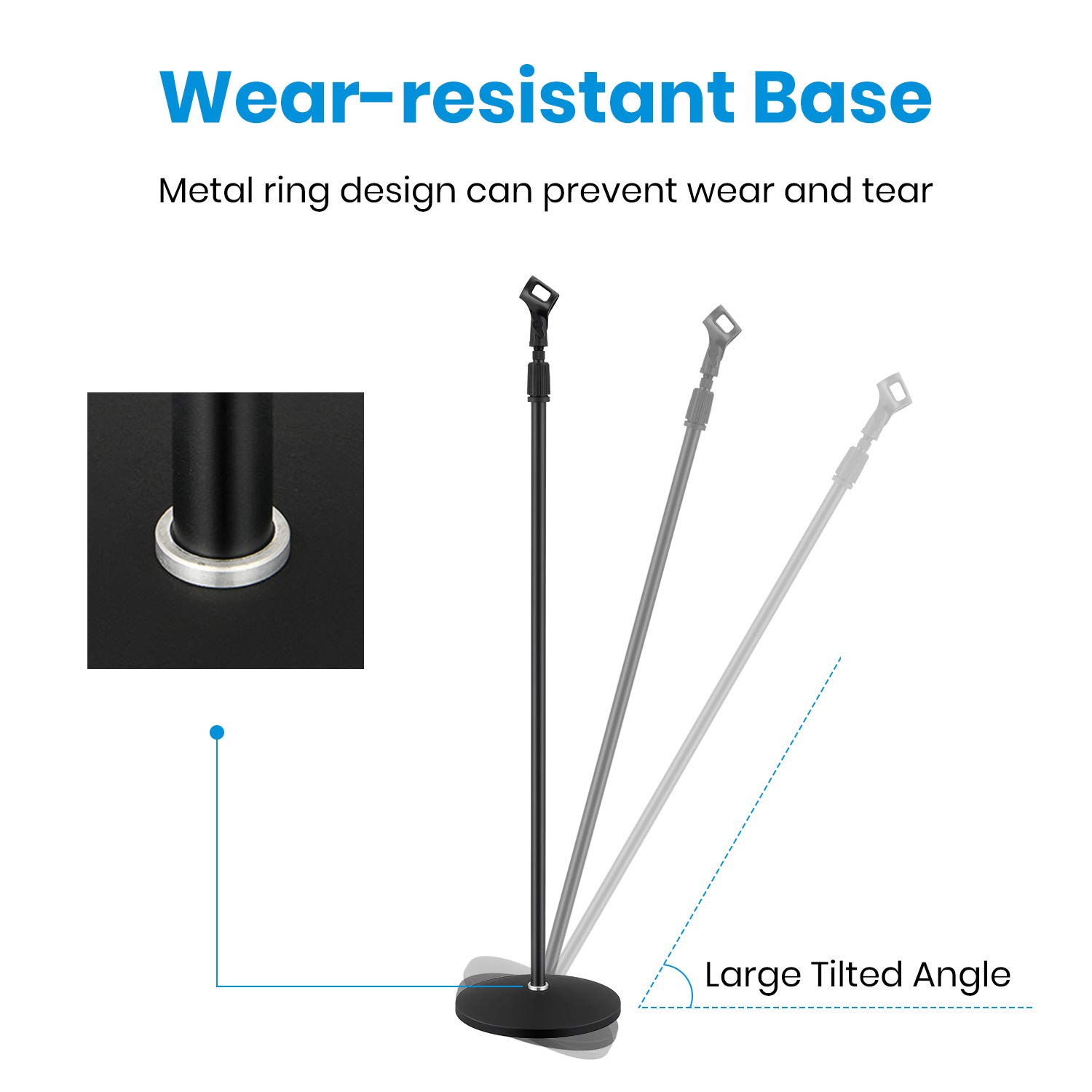 Moukey Microphone Stand, Universal Mic Stand with Heavy Duty Metallic Round Base, Height Adjustable (39.9'' to 70'') Floor Mic Stand with Mic Holder for Singing, Karaoke, Speech, Stage