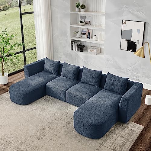U-Shaped Stylish Comfy Sectional Sofa Couch with 2 Single Seats and Lounge Chaises, Oversized Modern DIY Combination Convertible Modular Sofa & Couch, Cloud Deep Seater Cozy Sofá for Living Room