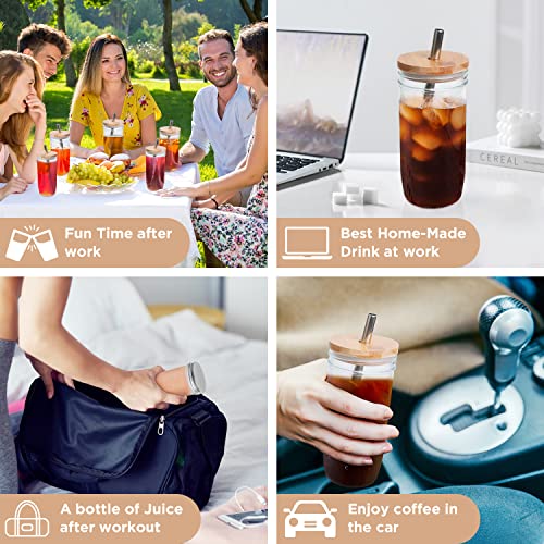 MCleanPin Iced Coffee Cups,Reusable Boba Tea Cups with Lids and Straws,4PACK 16oz Drinking Glass Tumblers for Coffee,Tea,Juice
