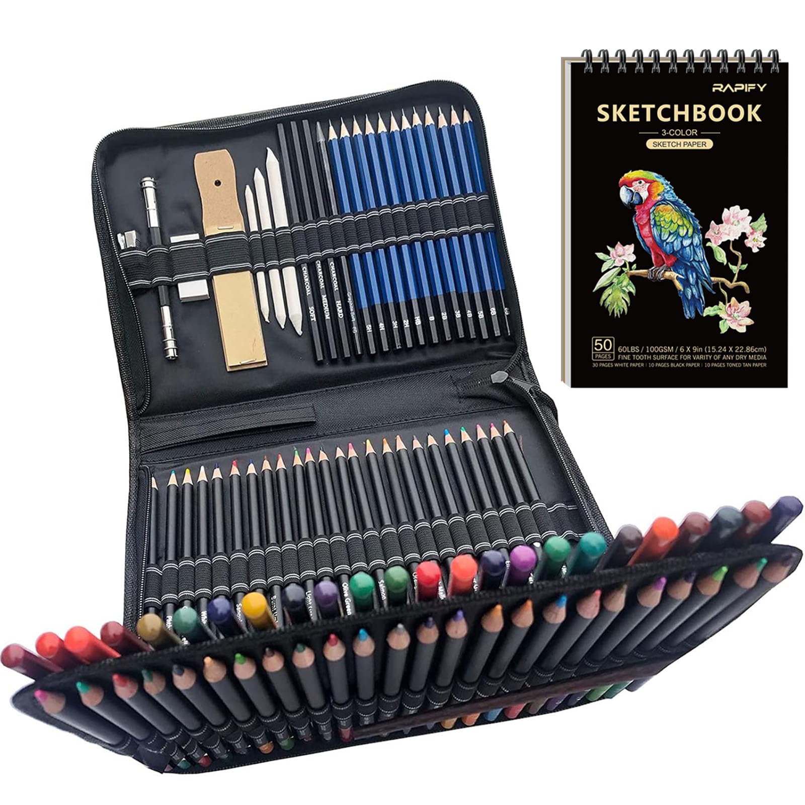 Rapify Art Supplies 96pcs Art Set,Colored Drawing Pencils Art Kit- Sketching, Graphite Pencils With Portable Case, Ideal School supplies for Beginners and Professional Drawing Artists Teens or Adults