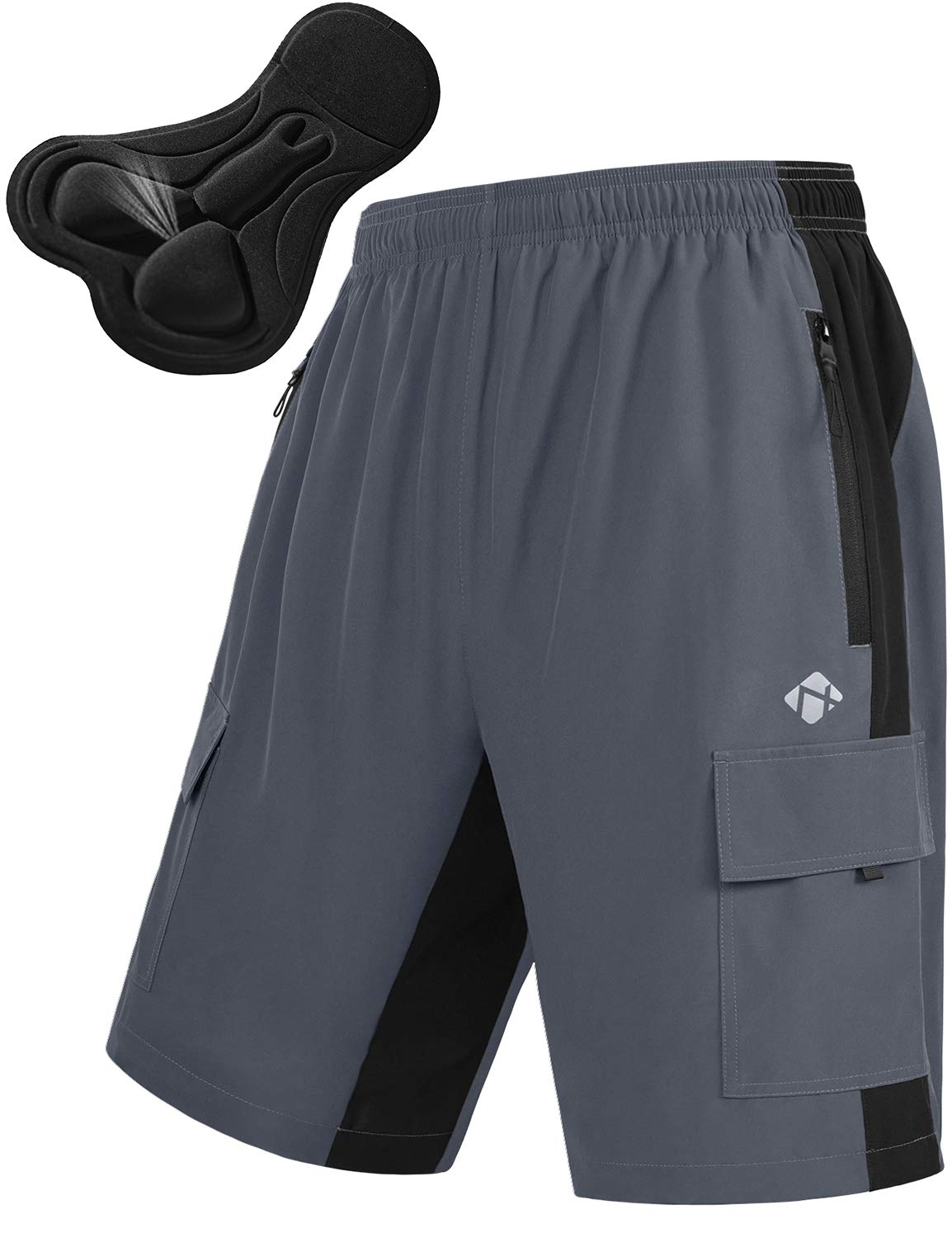 NOMINATE Mens Mountain Bike Shorts 3D Padded MTB Bicycle Cycling Shorts with Pockets Lightweight Quick Dry Grey
