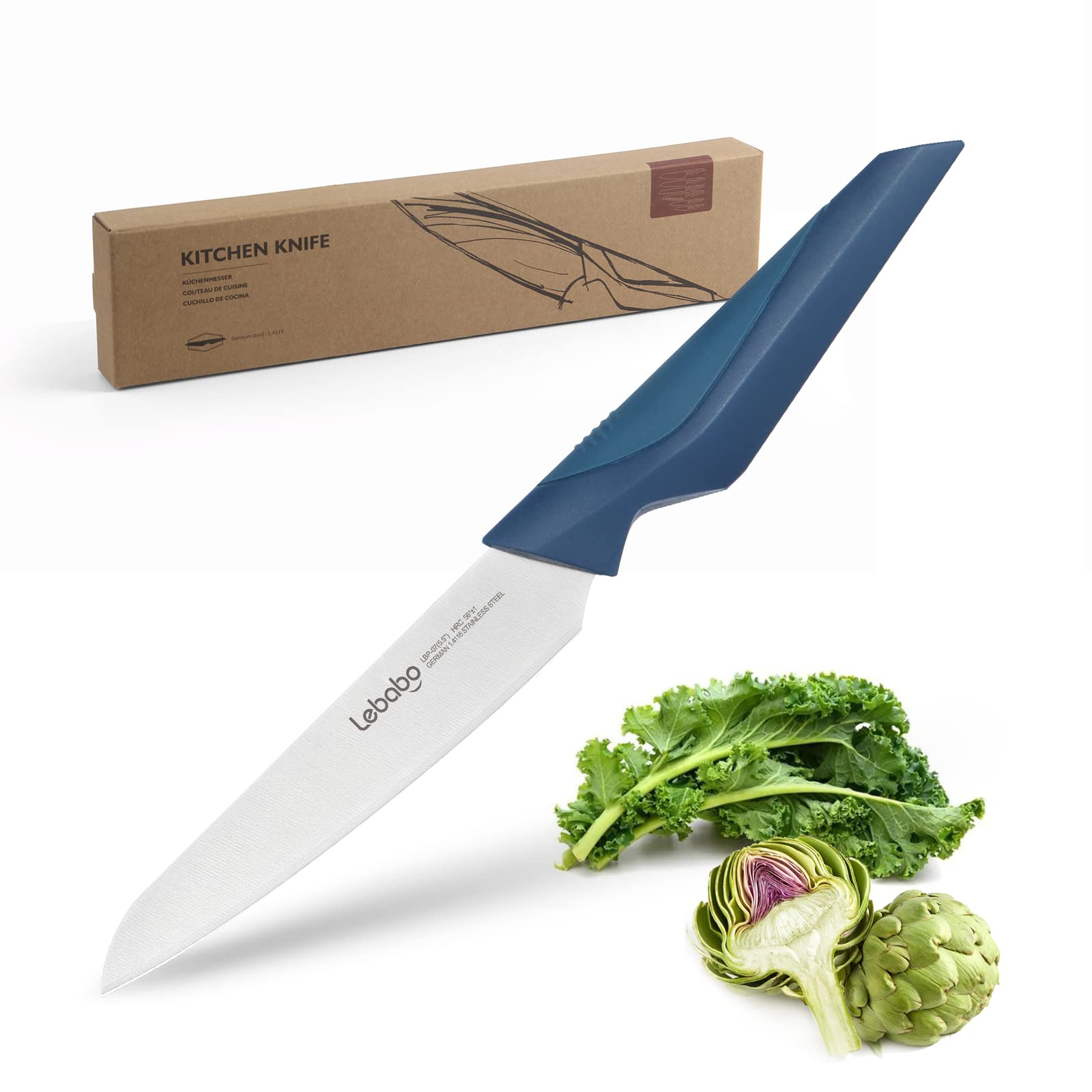 Lebabo Utility Knife Kitchen, Small Utility Knife 5.5 Inch for Slicing, Mincing, Chopping, German Steel All-purpose Knives, Ergonomic Handle, Blue