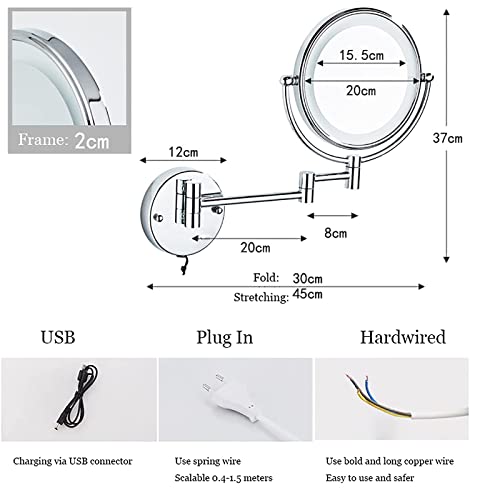YSOLDA 8 Inch Dual Sided Wall Mounted Lighted Makeup Vanity Mirror with LED, 1X/10X Magnifying and 360° Swivel Extendable Cosmetic Mirror, Wall Mirror for Bathroom Shaving,Nickel,Hard Wired