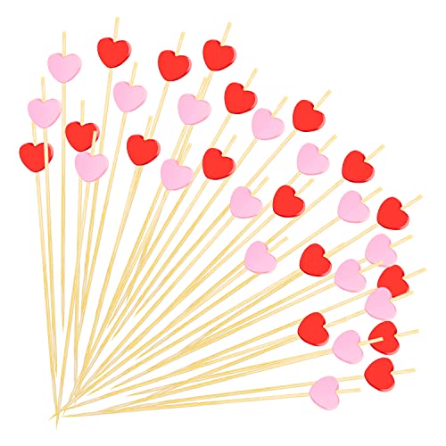 YSSAI 200 Counts Heart Cocktail Picks Red Pink Heart Fancy Toothpicks 4.7 Inch Handmade Bamboo Cocktail Skewers Sticks for Valentine's Day Wedding Mother's Day Birthday Baby Shower Party Supplies