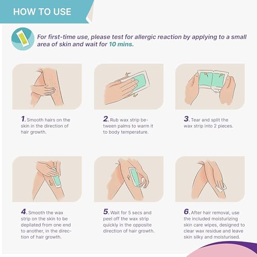 Wax Strips Hair Removal for Women: ELIAGLOW 40 Waxing Strips Dual Sides & 4 Calming Oil Wipes