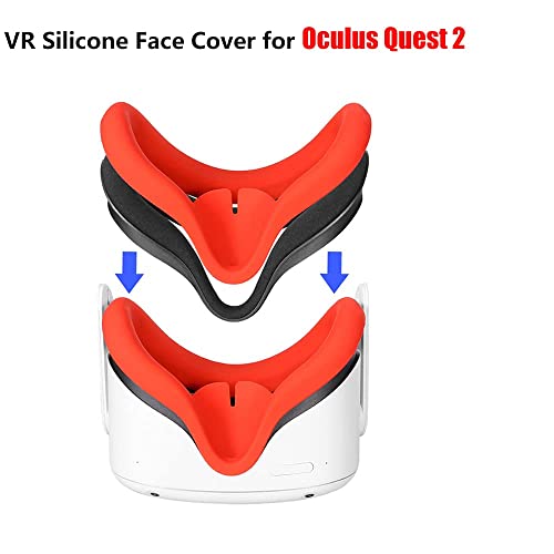 Oculus Quest 2 Accessories Bundle, Silicone Face Cover Pad for Oculus Quest 2 with 1 Silicone VR Face Cover Replace + 1 Lens Protective Cover + 2 Touch Controller Grip Covers Set (Red)