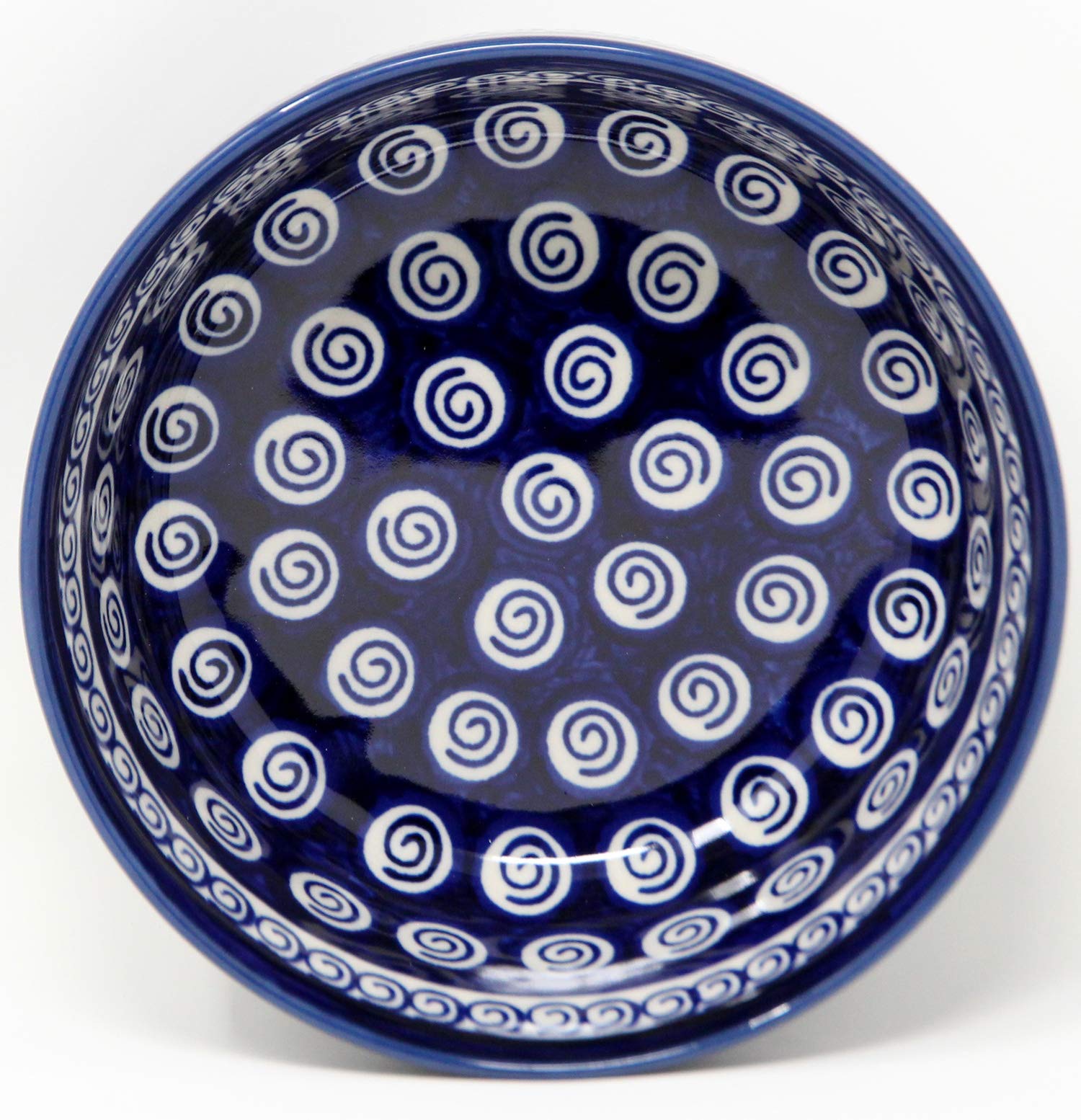 Polish Pottery Bowl 6 Inch From Zaklady Ceramiczne Boleslawiec Cobalt Swirl Pattern, Height: 2.5" Diameter: 6" Capacity: 24 Oz.
