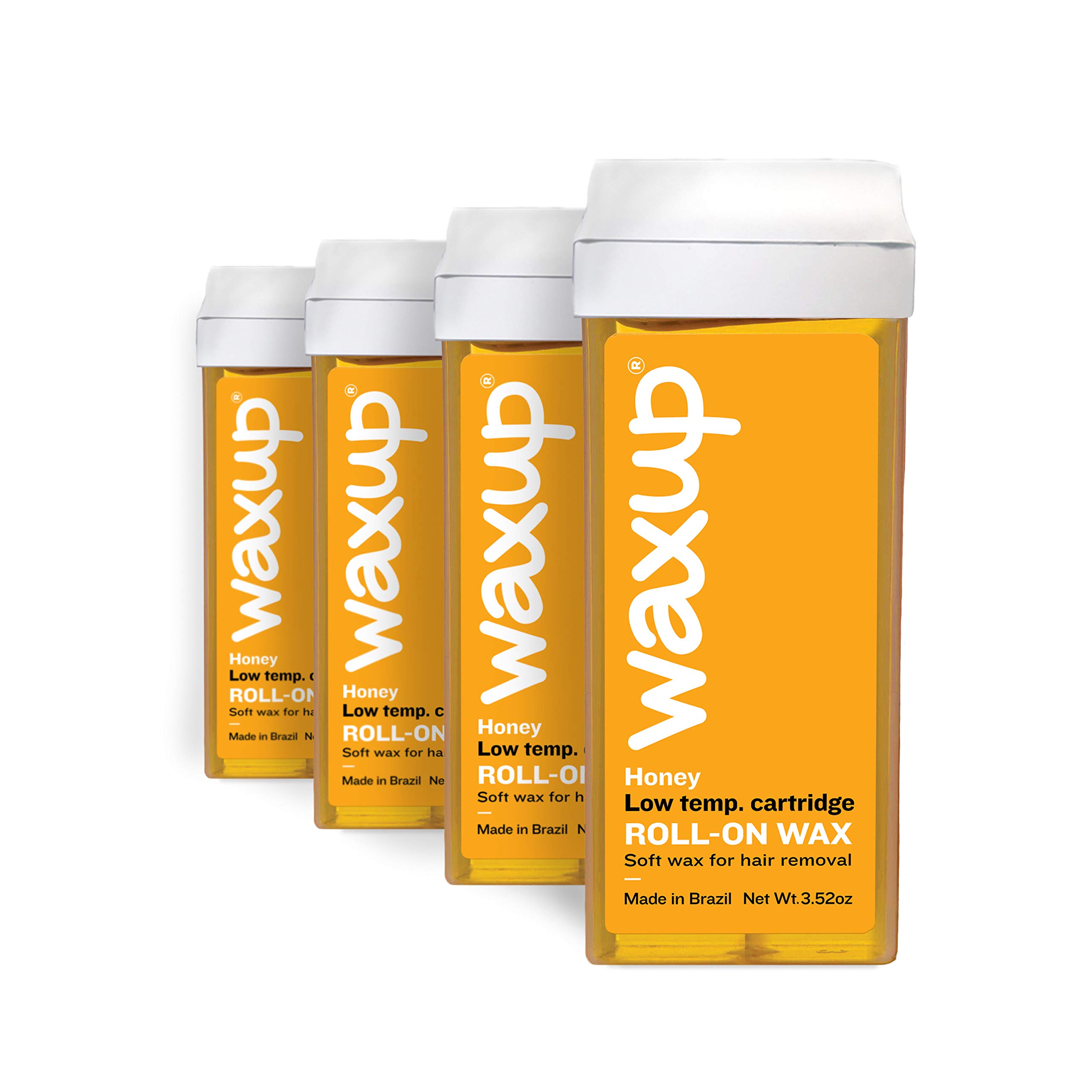 waxup Honey Roll On Wax 4 Pack and 200 Wax Strips, Almond Oil Wax Remover, Hair Removal Waxing Kit.