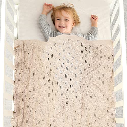 mimixiong 100% Cotton Baby Blanket Knit Cellular Toddler Blankets for NewBron Baby Light Camel 40x30 Inch