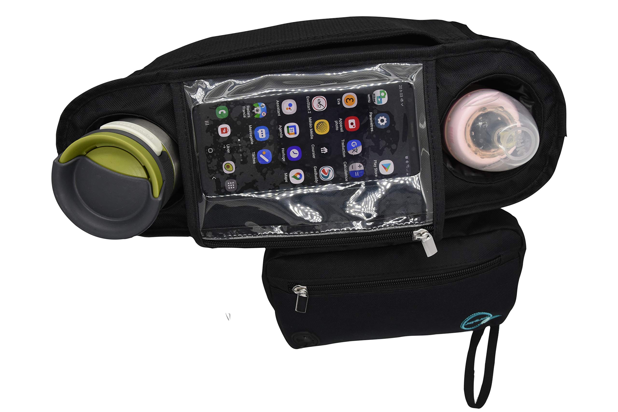 mcyiqihai Jay&JOK Stroller Organizer Bag with Cup Holders, Wipe Dispenser, Detachable Bag, Mirror for Moms. Waterproof Changing Pad, Non-Slip & Shoulder Strap Fit All Baby and Pet Stroller