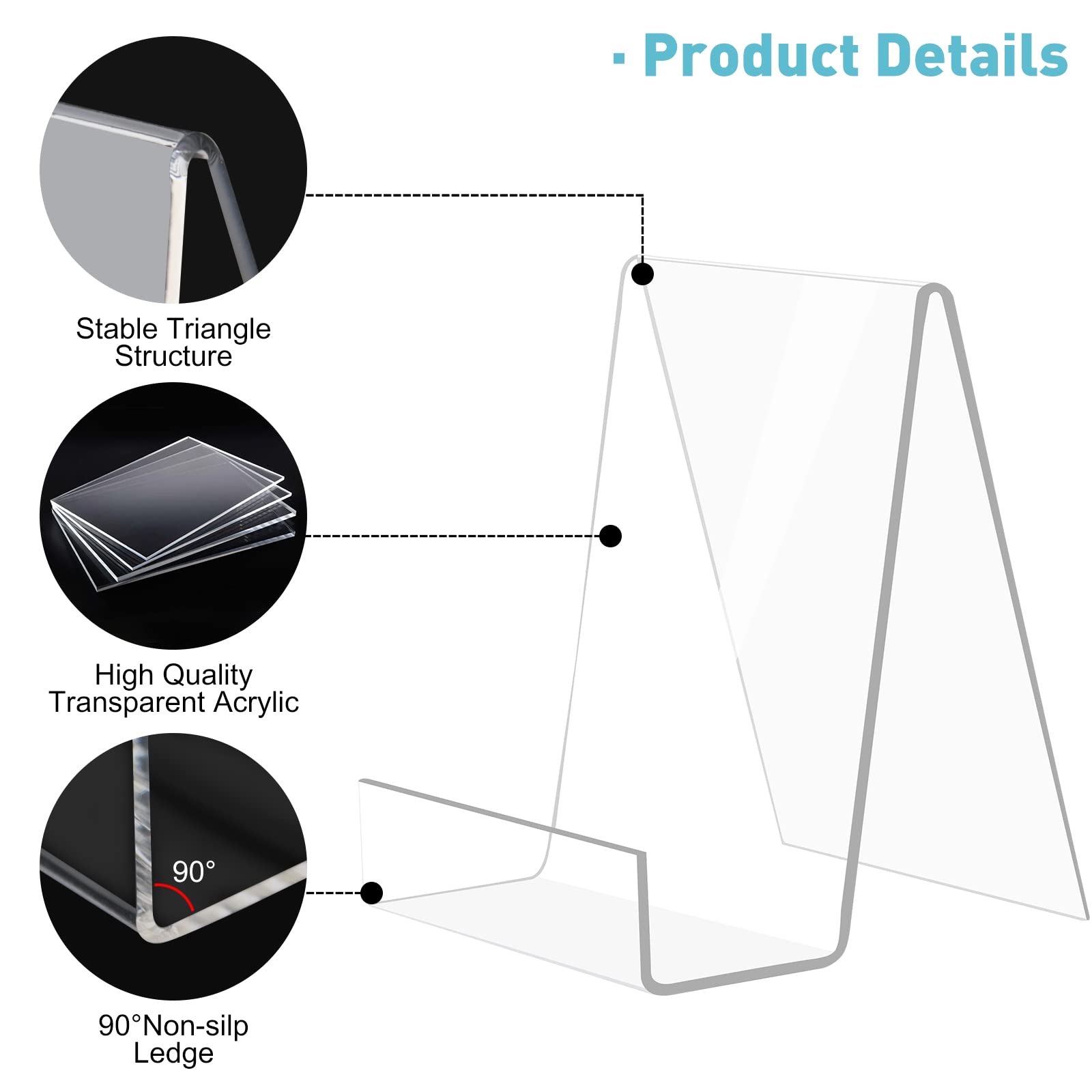 trophable 4 Pack Acrylic Book Stand Thickened Clear Book Display Easel Holder for Displaying Tablets Newspaper Magazines Notebooks Textbooks CDs (Clear-Small)