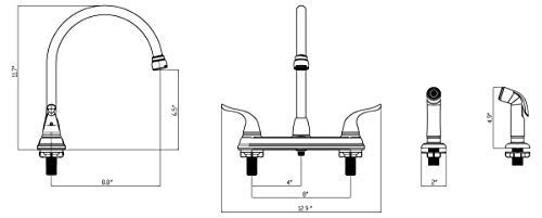 WMF-8235GNZMLP-BN - Hybrid Metal Deck Kitchen Sink Faucet High Spout with Double Handle and Side Sprayer (Brushed Nickel)
