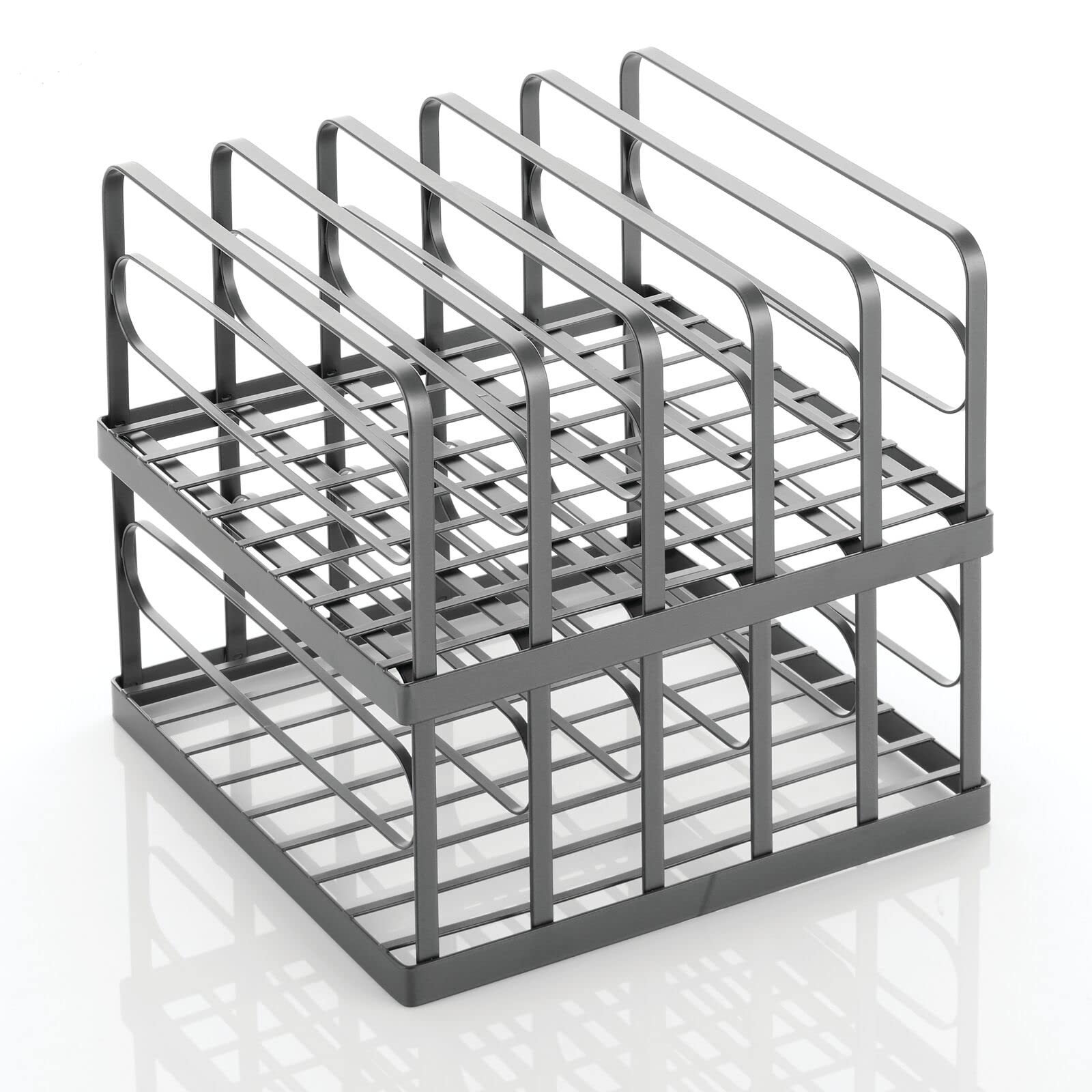 mDesign Metal Divided Stackable Purse Organizer for Closets, Bedrooms, Dressers, Shelves - Closet Shelf Storage Solution for Purses, Clutches, Wallets, Accessories - 5 Sections, 2 Pack - Graphite Gray