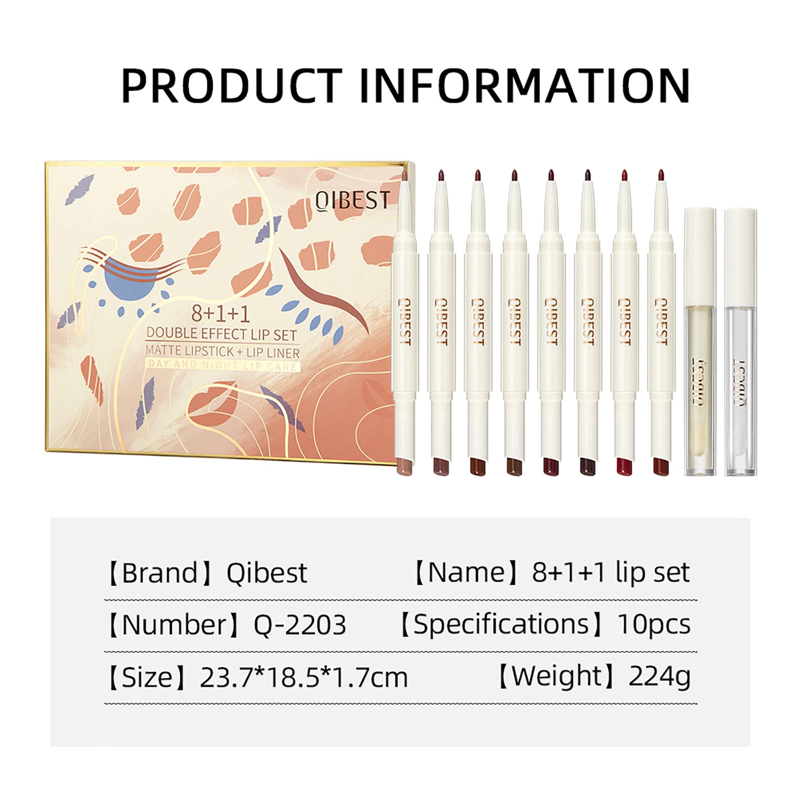 Skynest 8Pcs Matte Lipstick and Lip Liner Pens + 2Pcs Lip Oil Set, One Step Lips Makeup Kits Waterproof High Pigmented Lip Gloss Make up Gift Set