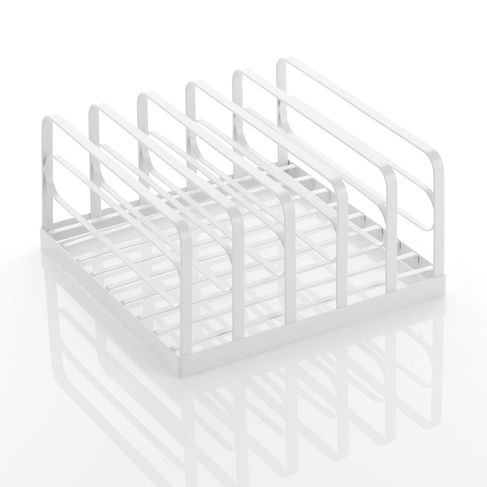 mDesign Metal Divided Stackable Purse Organizer for Closets, Bedrooms, Dressers, Shelves - Closet Shelf Storage Solution for Purses, Clutches, Wallets, Accessories - 5 Sections - Matte White