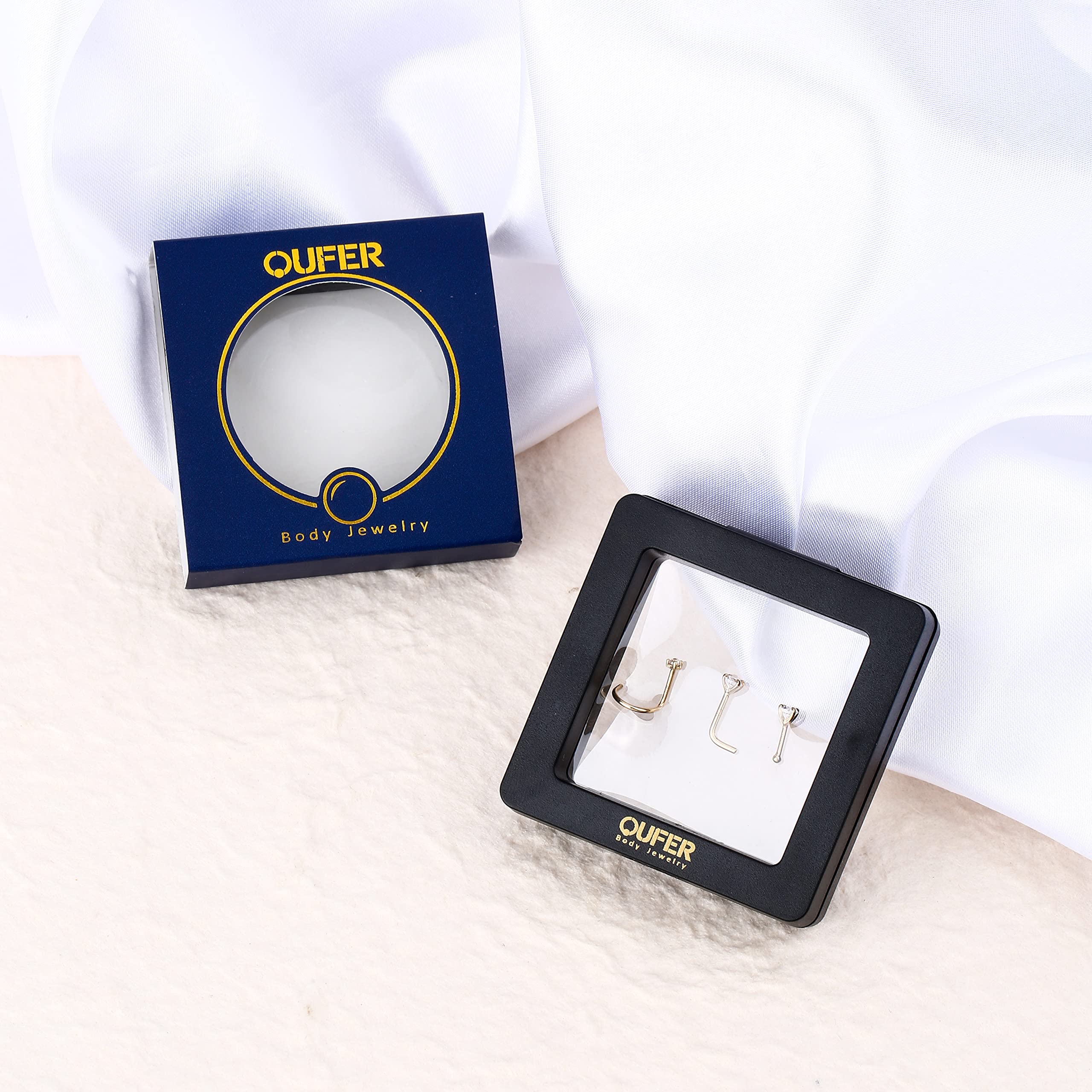 OUFER Nose Rings 20G Nose Piercings 14K Solid Gold L-Shaped Nose Stud Screw Nose Bone Nose Screw Nose Piercing Jewelry