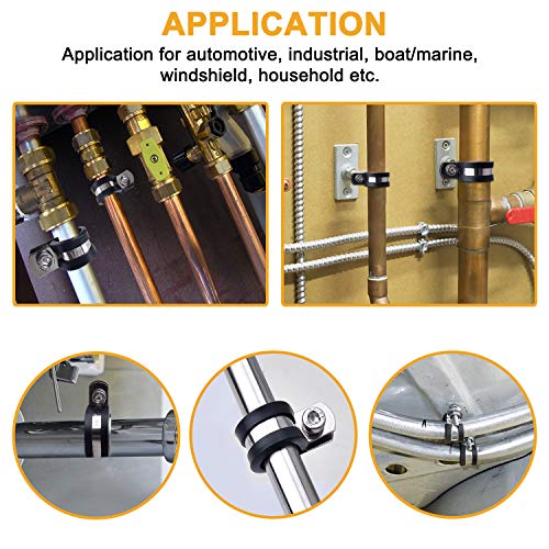 VIGRUE 53pcs Cable Clamps Assortment Kit, 304 Stainless Steel Rubber Cushion Pipe Clamps in 6 Sizes 1/2'' 1'' 1.25'' 1.5'' 1.75'' 2''