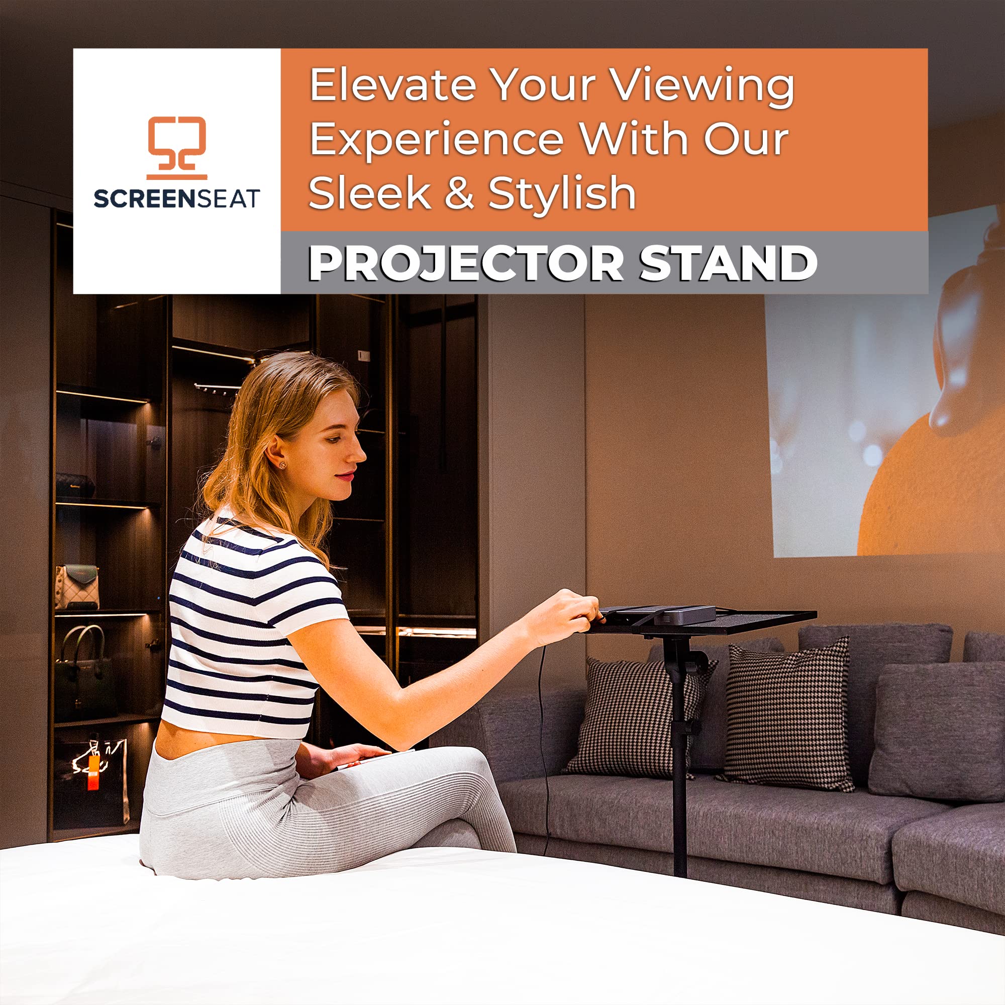 SCREENSEAT Projector Stand Tripod With Mouse Tray β Laptop Projector Tripod Stand Adjustable Height 23.4" to 48.3" With Gooseneck Phone Holder - Perfect Tripod for Office, Home, Outdoor DJ Equipment