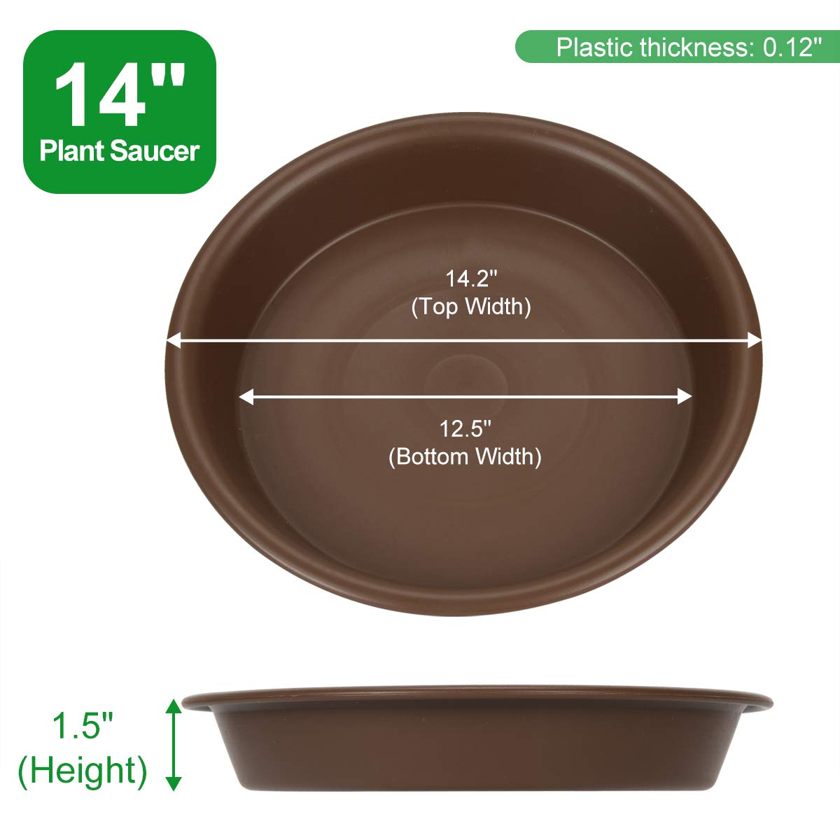 Plant Saucer 10 12 14 16 Inch Heavy Duty Sturdy Drip Trays Durable Plastic Plant Saucer Tray Set - Indoor and Outdoor Use, Pack of 3(14" - 3 Pack)