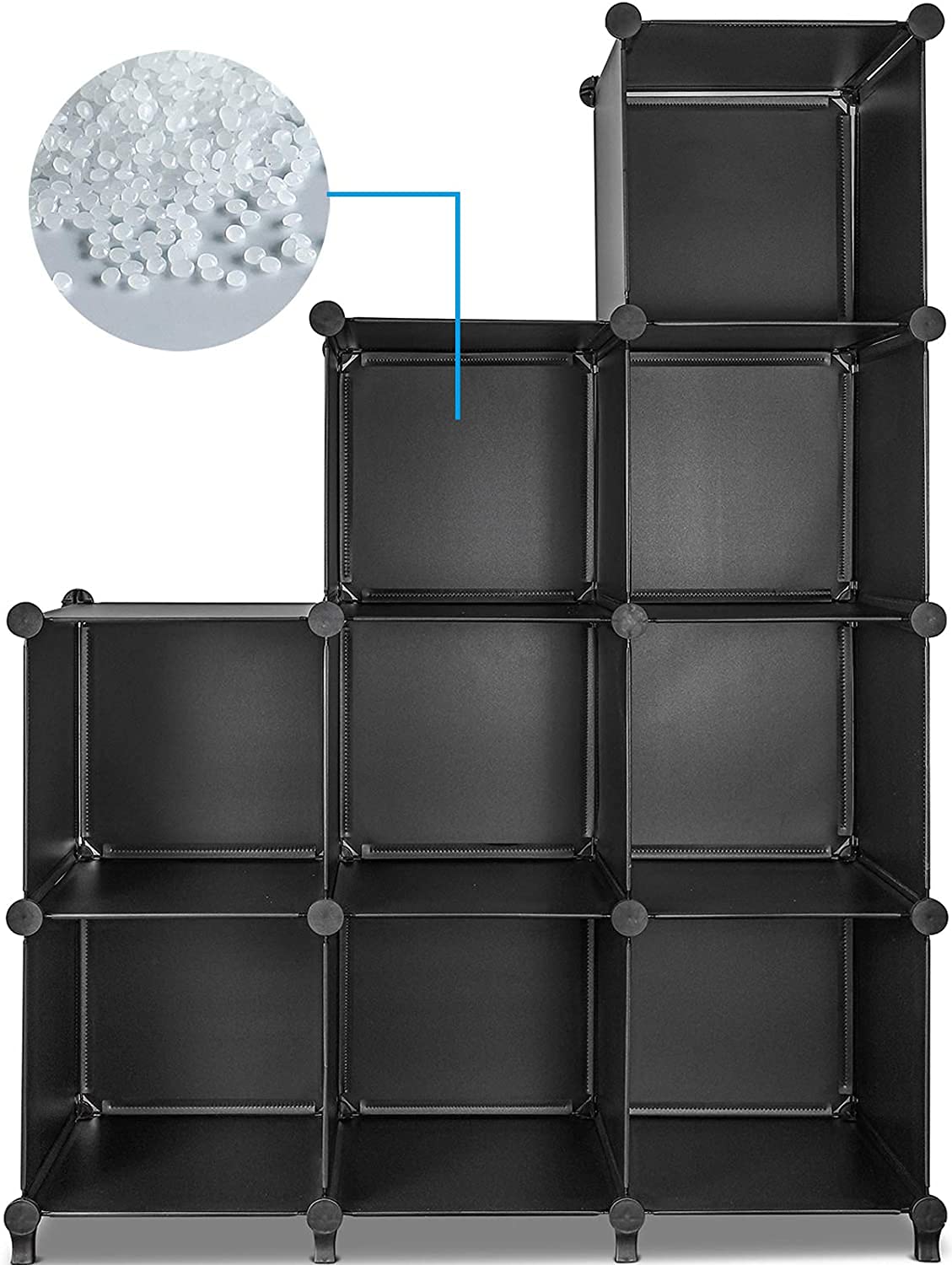 Nicunom Cube Storage Organizer, 9-Cube Bookshelf Stackable Storage Shelves DIY Plastic Closet Cabinet Organizer Shelves Multifunctional Modular Storage for Bedroom Living Room, Black