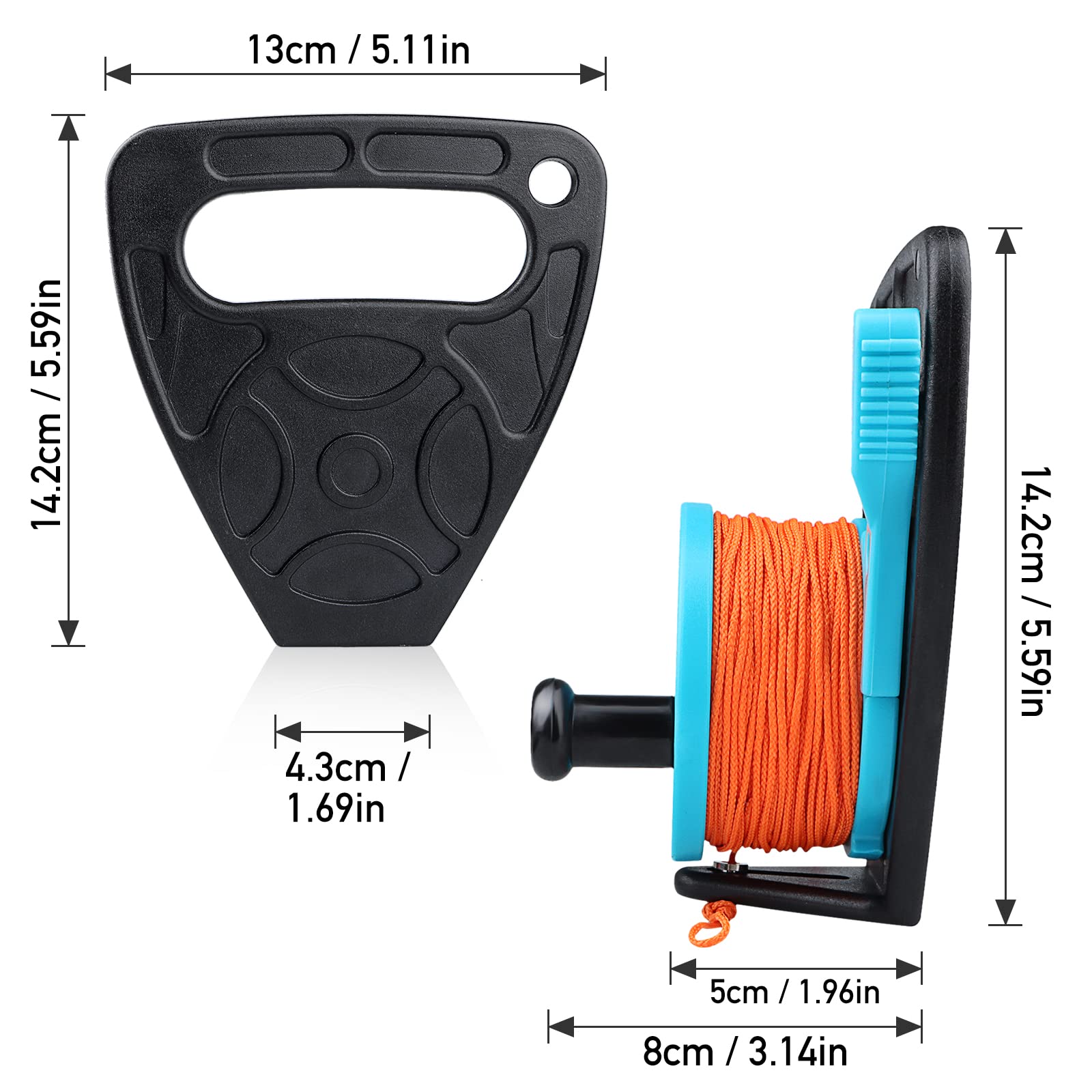 Scuba Dive Reel with Thumb Stopper, 150-foot High Visibility Retractable Line Diving Reel Finger Spool with Handle Stop Switch for Cave and Wreck Exploration, Kayaking Anchor, Spear Fishing, SMB Blue