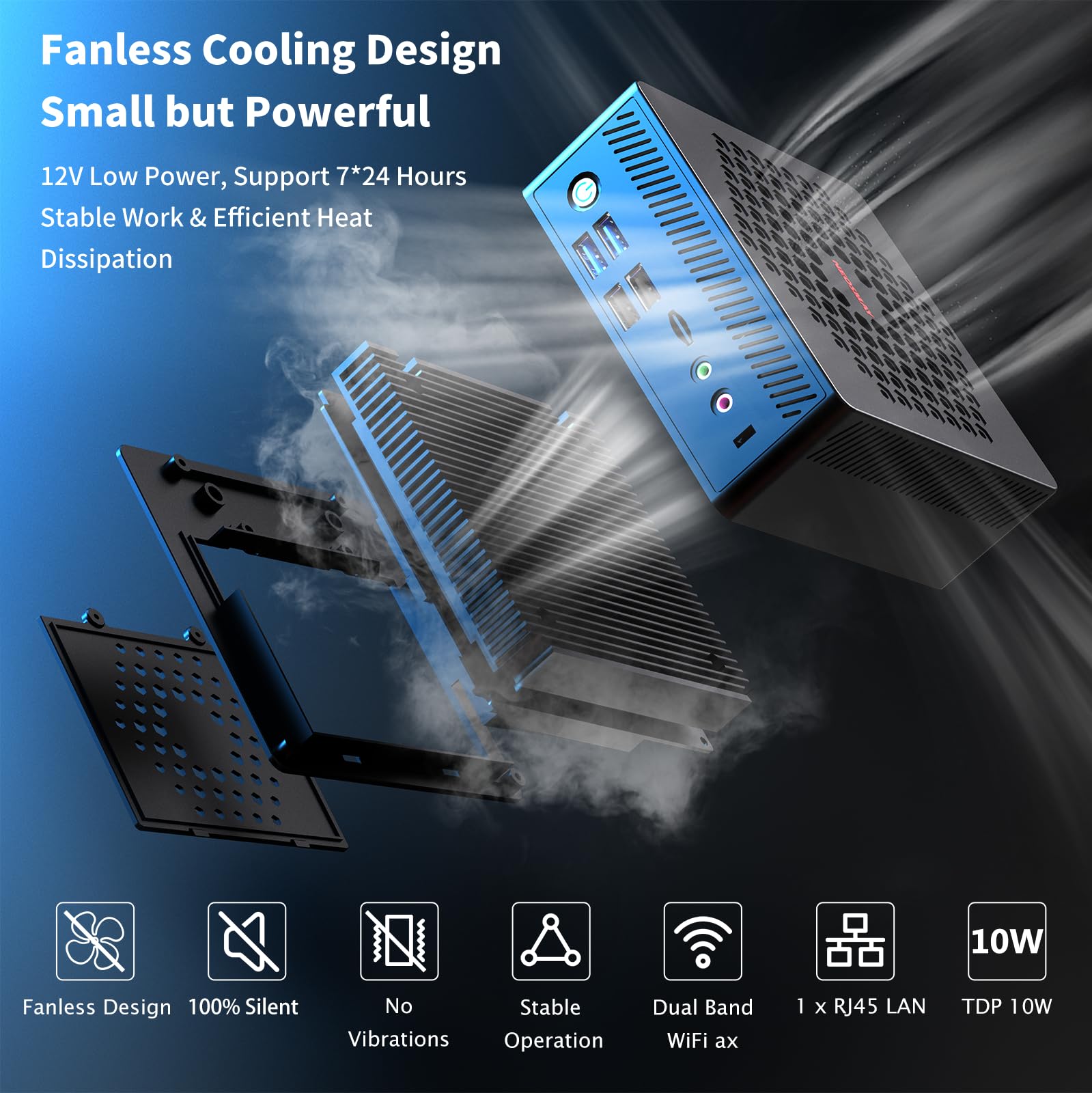 NEOSMAY Fanless Mini PC Fanless Desktop Mini Computer Micro PC Pentium N6005 CPU 16GB SODIMM DDR4 RAM 512GB M.2 2280 SATA SSD, Dual Channel, WiFi AX, HDMI/DP/VGA Triple Screen Display