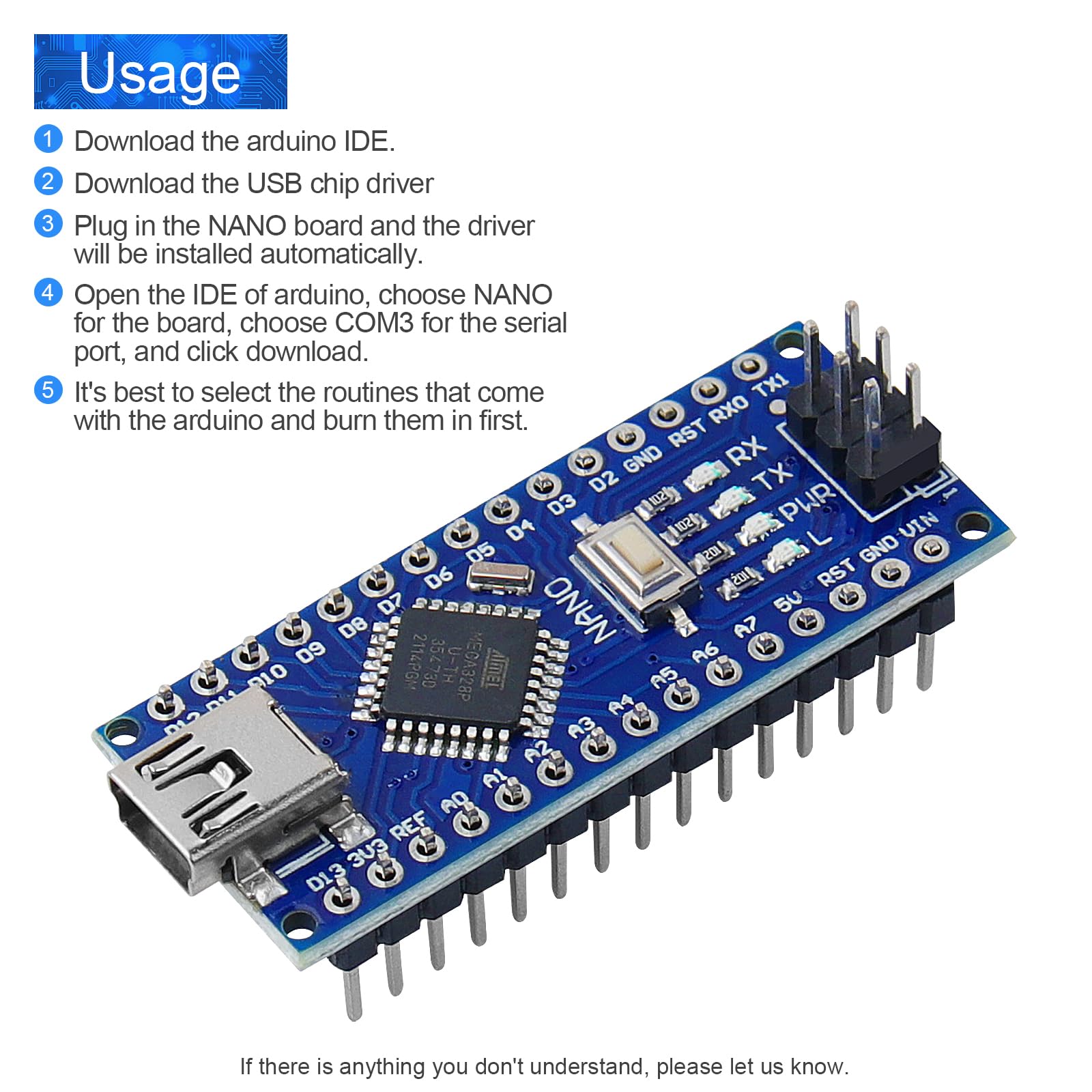 Mini Nano V3.0 ATmega328P Microcontroller Board w/USB Cable for Arduino