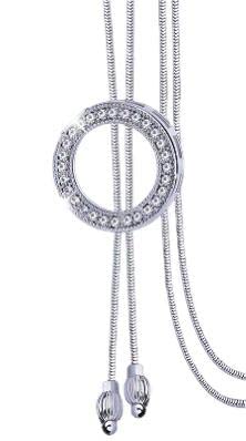 SHERRY'S JEWELS LLC Circle Sparkling Cubic Zirconia Long Pendant Silver Sweater Chain Statement Necklace for Women