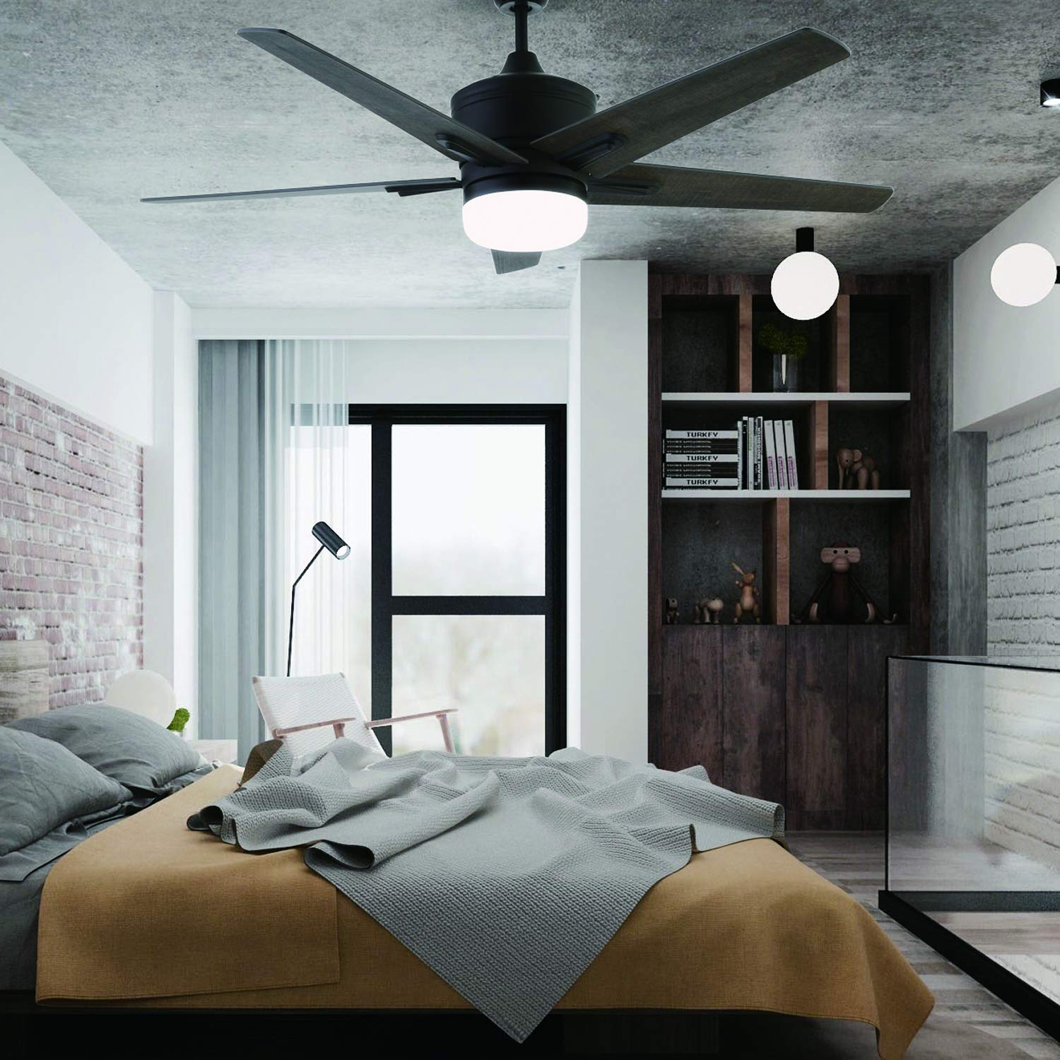 Nocolliny Industrial-Rustic Ceiling Fan 52" with Dimmable LED, Remote Control, Reversible Blade