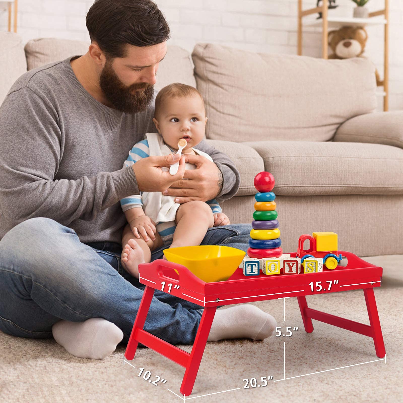 reakfast Tray Folding Legs with Handles Kids Bed Tray Table for Sofa Eating,Drawing,Platters Bamboo Serving Lap Desk Snack Tray