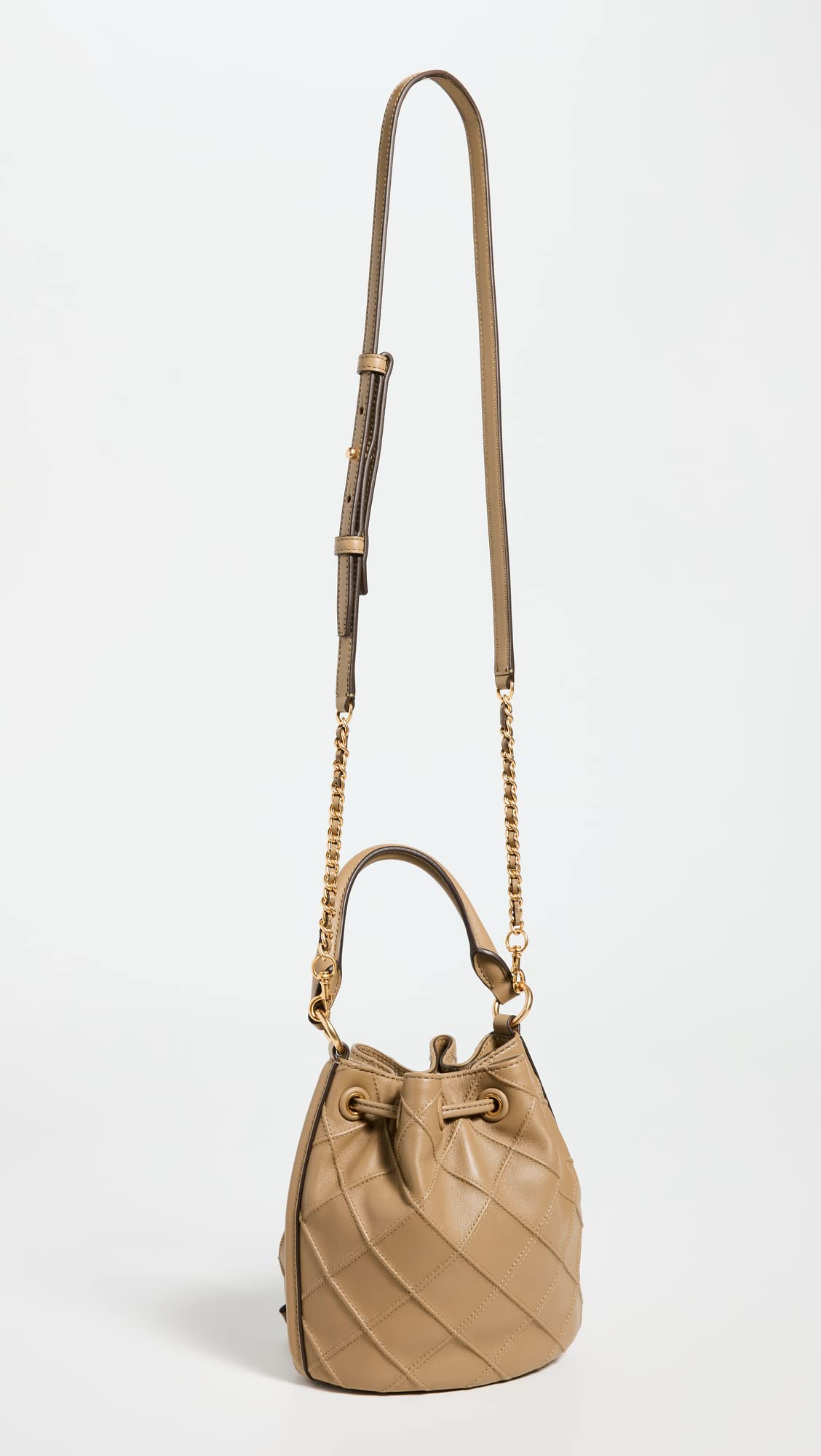 Tory Burch Women's Fleming Soft Mini Bucket Bag, Pebblestone, Tan, One Size