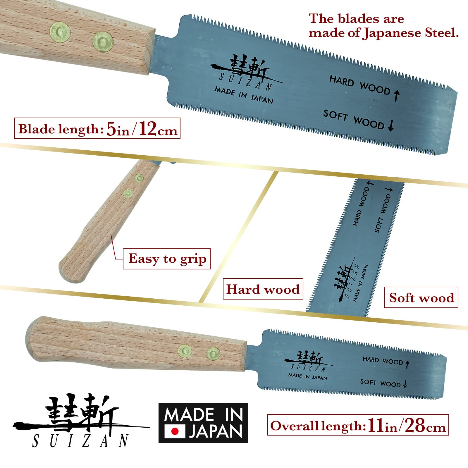SUIZAN Japanese Flush Cut Saw Small Hand 5 Inch Pull for Hardwood and Softwood Woodworking tools Trim