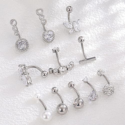 RIOSO 12Pcs Belly Button Rings Surgical Steel 14G Navel Rings Belly Button Body Piercing Jewelry