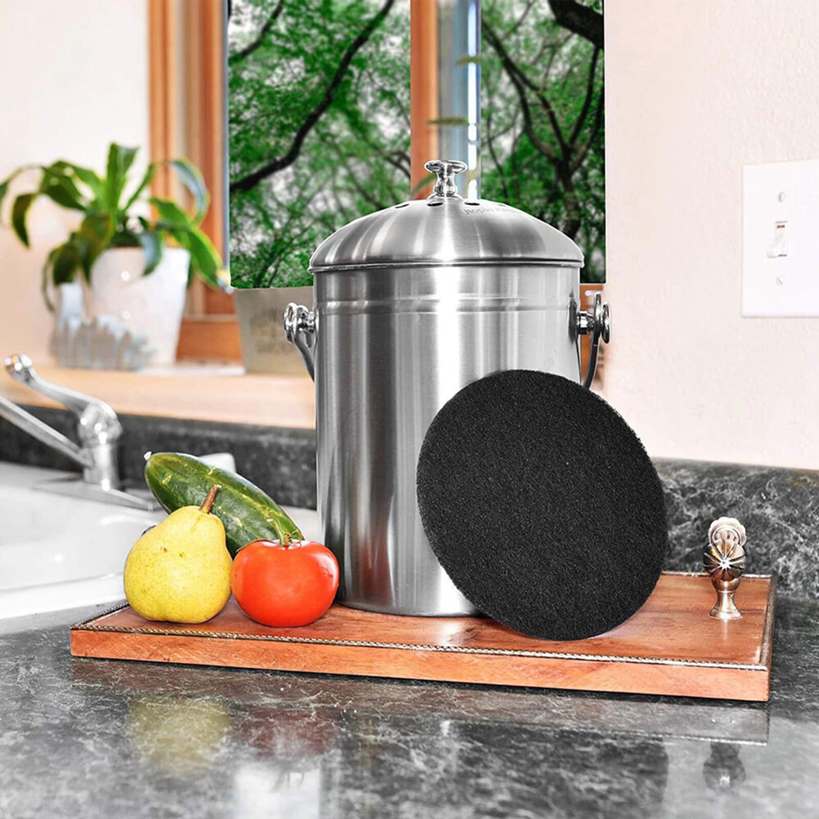 LXIANGN 6.7inch Kitchen Charcoal Filters Compost Bin Replacement Carbon Filter Round for Trash Cans, Compost Buckets, Countertop and Recycle Bins (10 Pack)