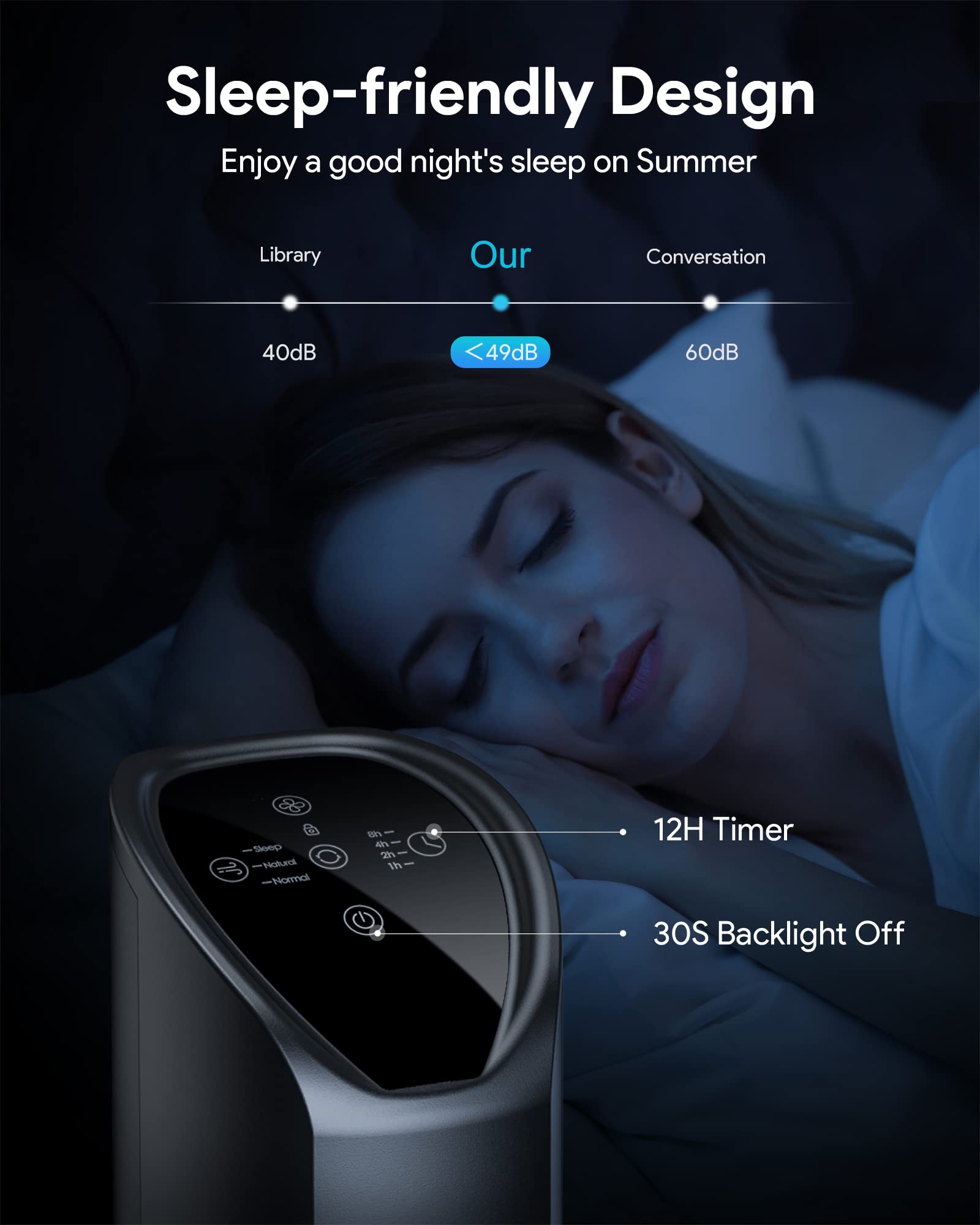 Tower Fan with Remote, Oscillating Fan Features 3 Modes 3 Speed, 75° Oscillation Standing Fans, Auto-off Backlight and 12H Timer, Portable Floor Bladeless Fan for Bedroom, Home and Office, Black