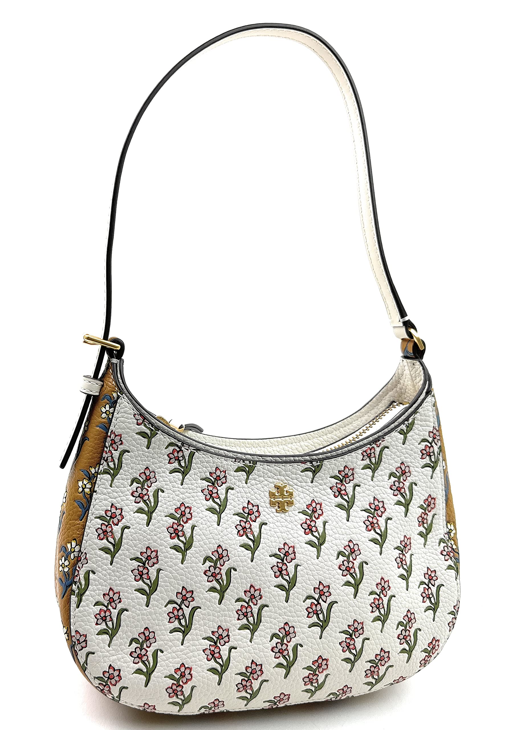 Tory Burch Women’s Emerson Mixed-Print Zip Shoulder Bag (Block Print Ditsy) With Gold Tone Hardware