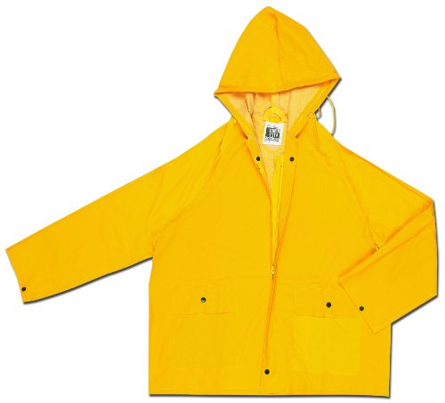 MCR Safety 220JHL Classic PVC/Polyester Jacket with Zipper Front and Attached Hood, Yellow, Large