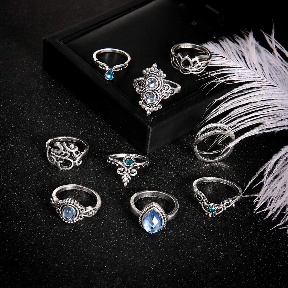 LOLIAS 60 Pcs Vintage Knuckle Ring Set for Women Stackable Rings Set Hollow Carved Flowers