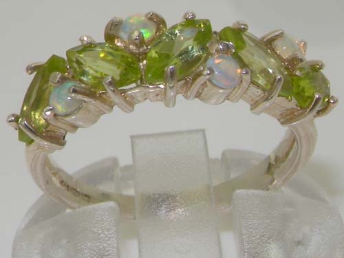 LetsBuyGold 925 Sterling Silver Natural Peridot & Opal Womens Wedding Ring - Size 10.5