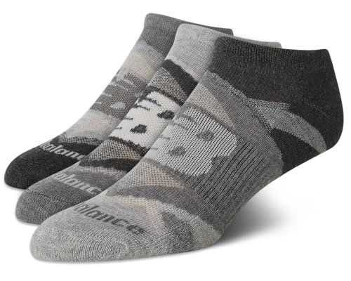 New Balance Men's 3 Pack Cushioned Moisture Wicking No Show Socks with Arch Support, Size 12.5-16, Grey