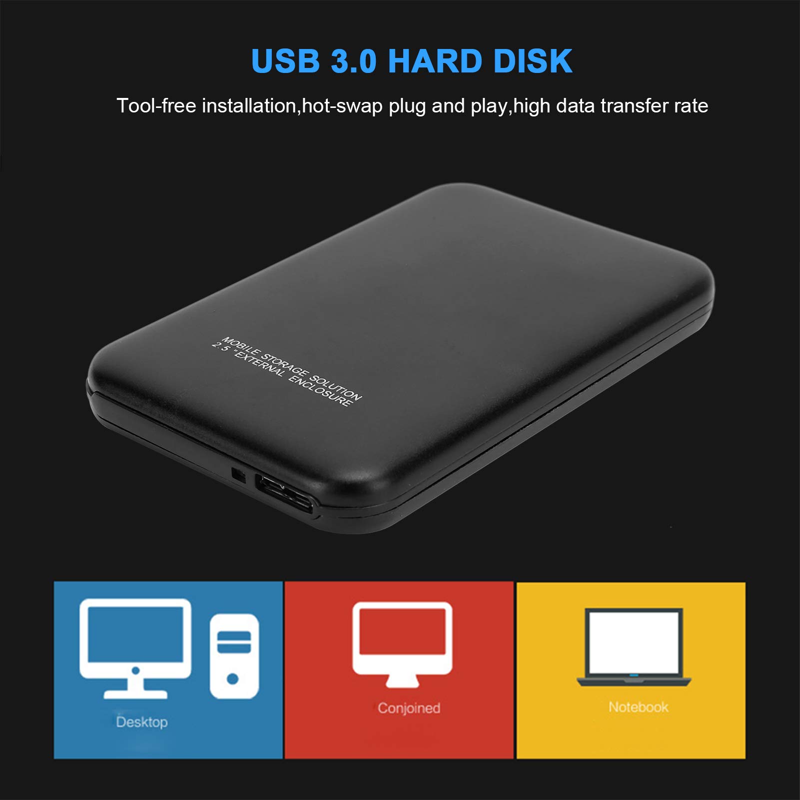 Zopsc 2.5inch Portable External Hard Drive, 60G to 1TB Mobile Hard Disk, 2.5 inch HDD USB 3.0 HDD Storage Mobile Hard Disk, for PC, Desktop, Laptop (250G)