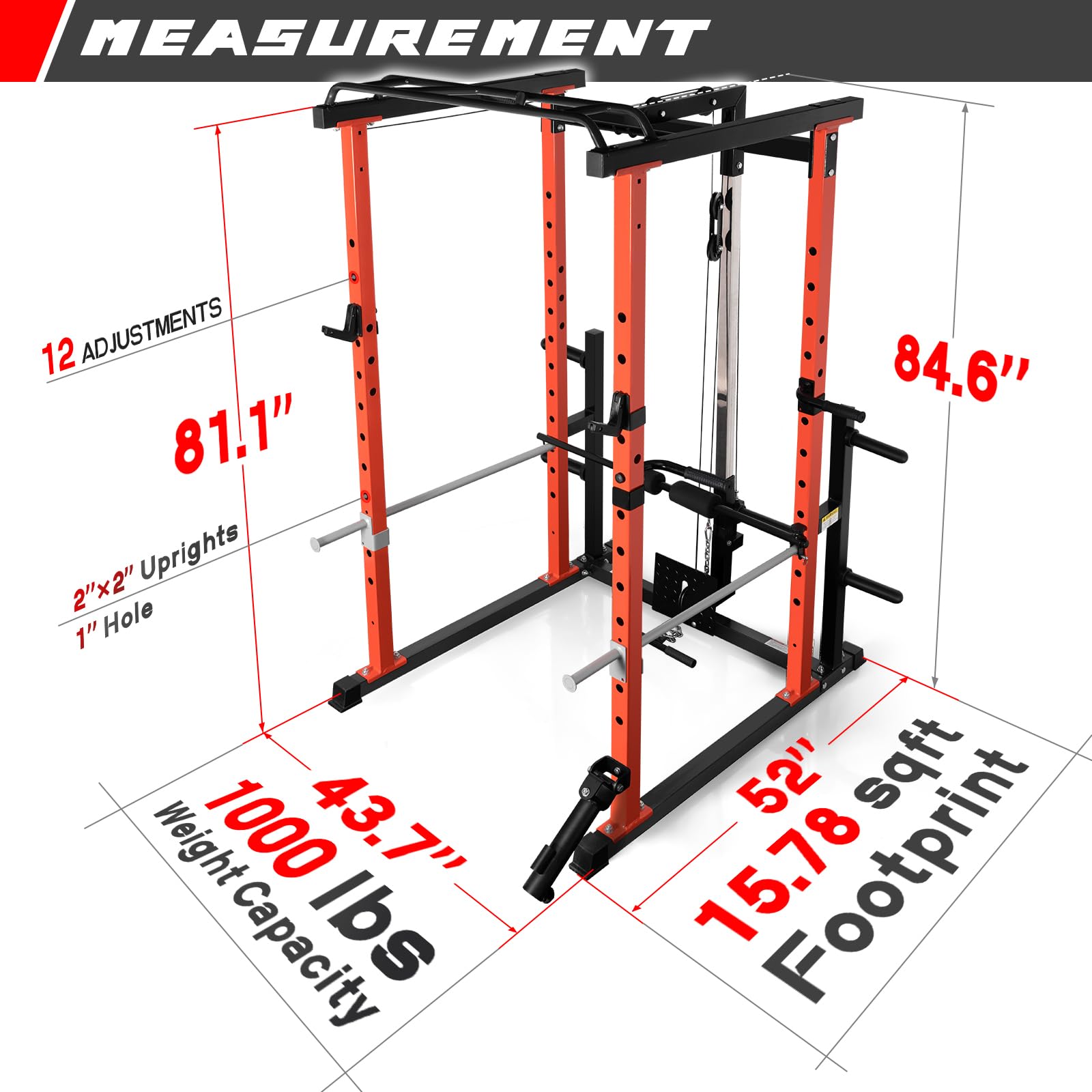 RitFit Squat Rack Power Cage Home Gym Package, Includes 1000LBS Power Rack with LAT Pull Down, Weight Bench, Rubber/Bumper Plates Set with Olympic Barbell (Package 1.6K (Bumper Plate 230LBS))-Orange