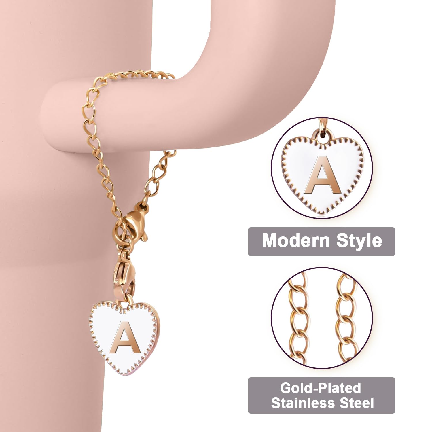Letter Charm Accessories for Stanley Cup,Name ID Letter Handle Charm for Stanley/Simple Modern Tumbler Cup Water Cup Initial Identification Charm (A)