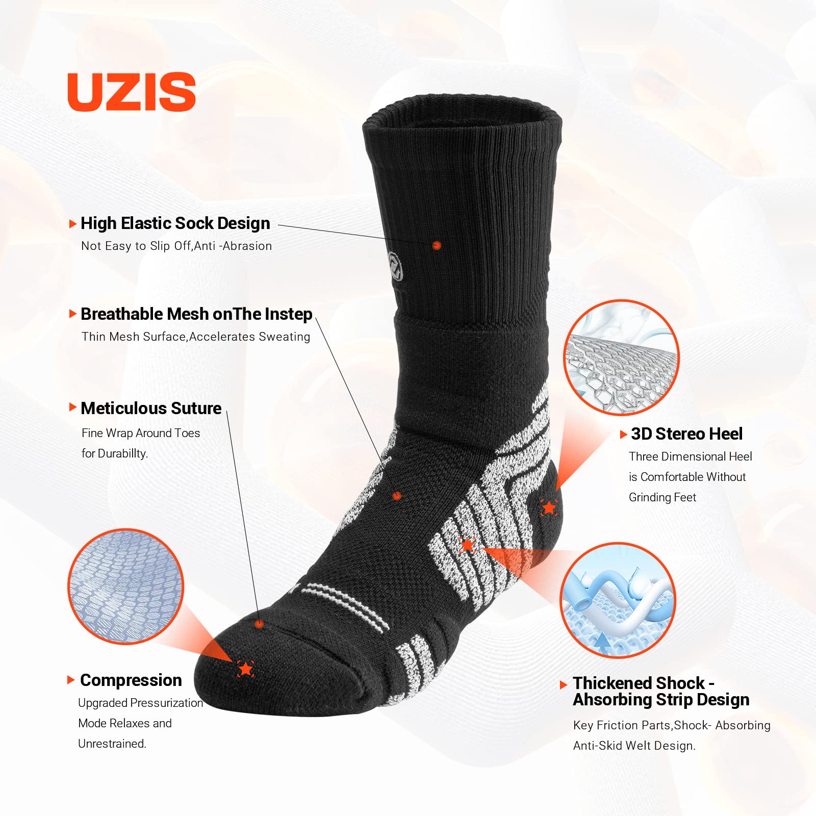 UZIS PRO Coolmax Elite Basketball Cushioned Socks, Crew Sports Running Socks, Compression Performance Sock 1 Pair