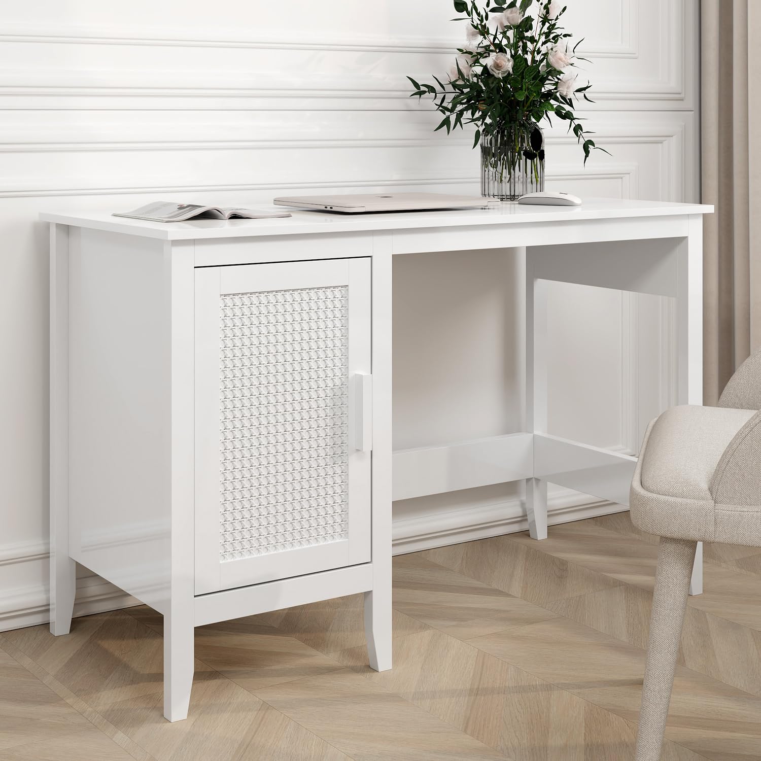 LYNSLIM Computer Desk with Storage,37'' White Small Home Office Desk,kids Desk with for Bedroom, oak farmhouse desk (Black, Large)