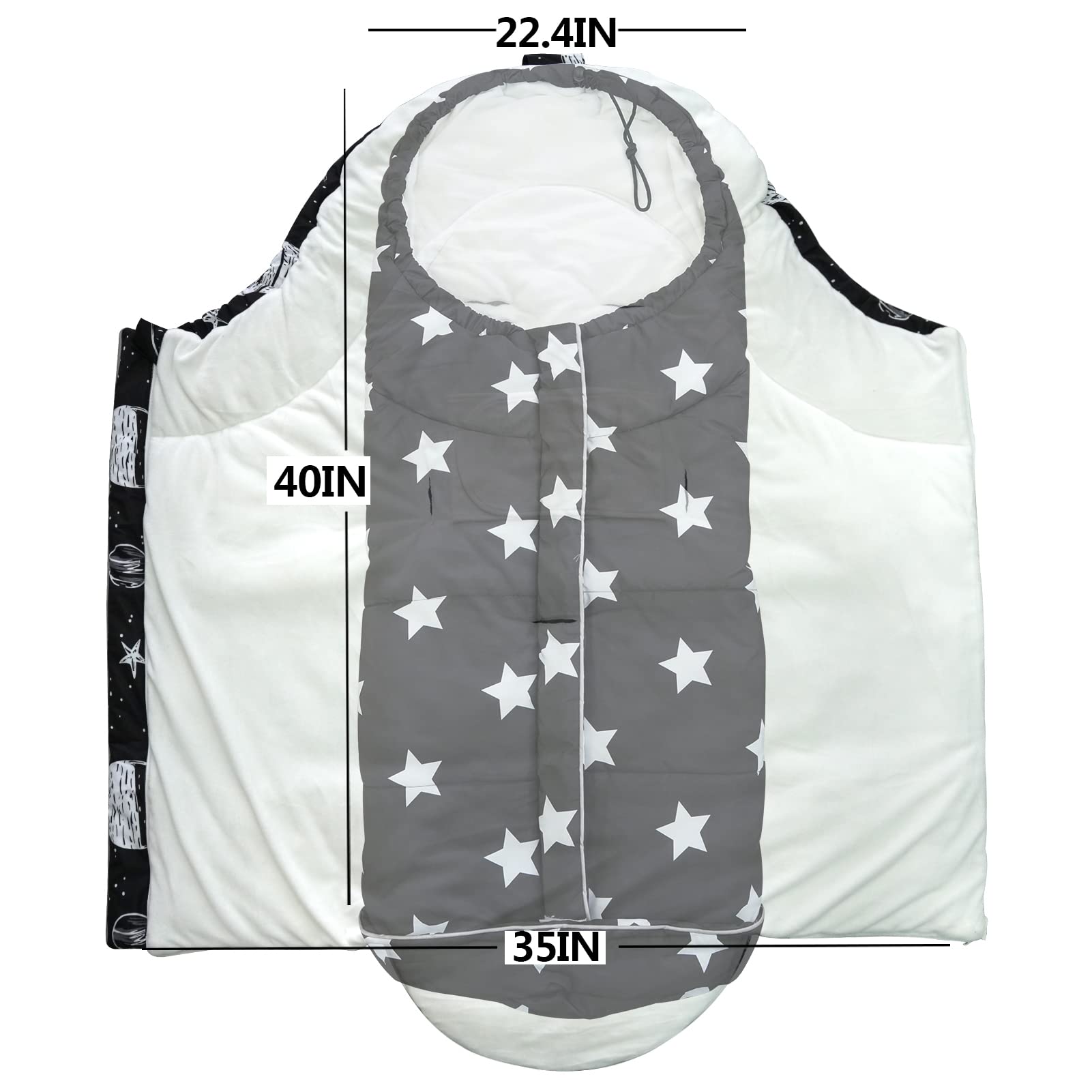 weallbuy Baby Bunting Bag for Strollers, Sleeping Bag with Pattern, 40 * 22.4 Inches Winter Footmuff for Toddler 0-36 Months (Star)
