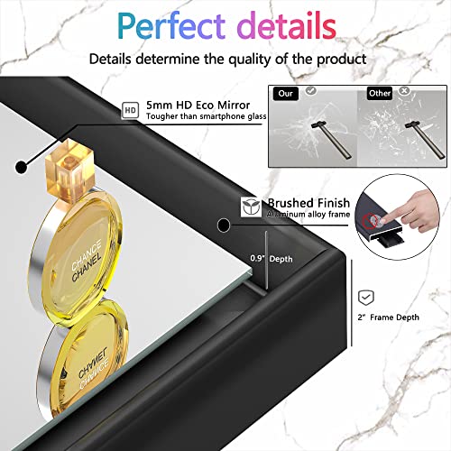 Vosuja 24x36 Inch Black Bathroom Mirrors for Wall, Metal Framed Wall Mirrors with Non-Rusting Aluminum Alloy Metal Frame,Tempered Glass, Rectangle Wall Mounted Mirror (Horizontal/Vertical)