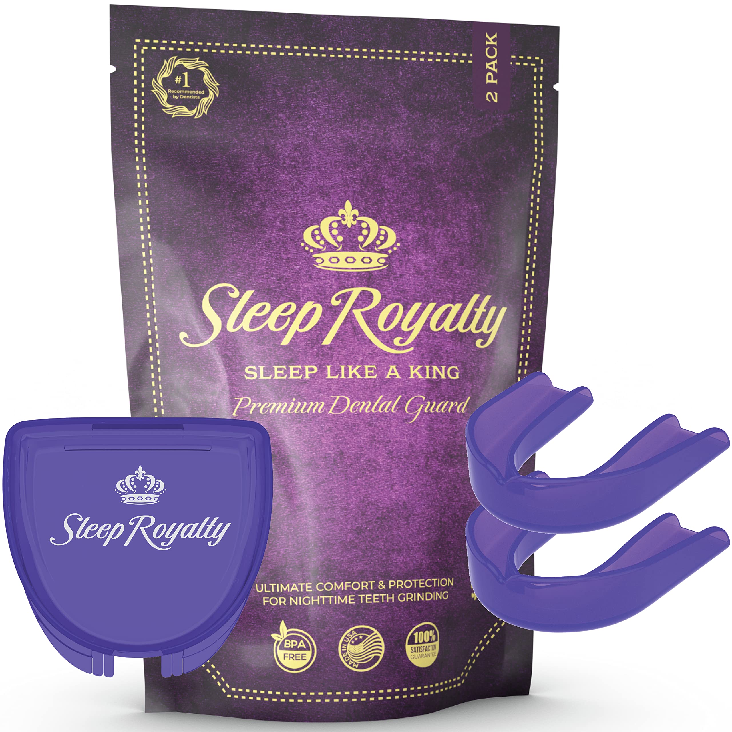 Sleep Royalty Night Guard - Pack of 2 Premium Moldable Mouth Guards for Teeth Clenching and Grinding at Night (Purple), Protective Case Included